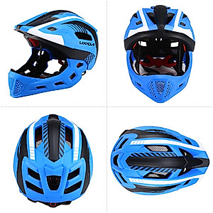 Lixada Kids Bike Helmet Adjustable Detachable Full Face Cycling Helmet Breathable Ultralight Cycling Sports Helmet for Bicycle Skateboard Scooter Roller Skating Protective Gear (20.5-22 Inches)