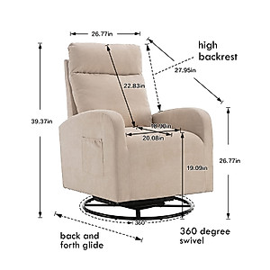 LUCKHAO Swivel Rocking Chair，Nursery Swivel Glide Armchair Linden Fabric Upholstered Modern Rocking Chairs with High Backrest for Nursery, Bedroom, Living Room（Beige