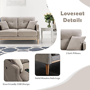 SoarTalent 56.7" Loveseat Sofa Small Couch Fabric Upholstered 2-Seat Sofa with USB Port for Small Place, Apartment, Living Room,Office(Light Grey)