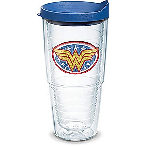 Tervis Wonder Woman Tumbler with Emblem and Blue Lid 24oz, Clear