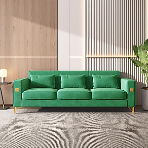 YiaFurio Luxury 3 Seater Sofa Modern Vlevet Couch with Comfortable Armrest & Golden Metal Legs,Comfy Couches with Deep Seat,86.61 Inch Sofas for Living Room Bedroom