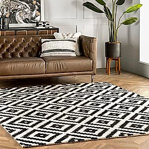 nuLOOM Kellee Hand Tufted Geometric Wool Area Rug, 5x8, Black