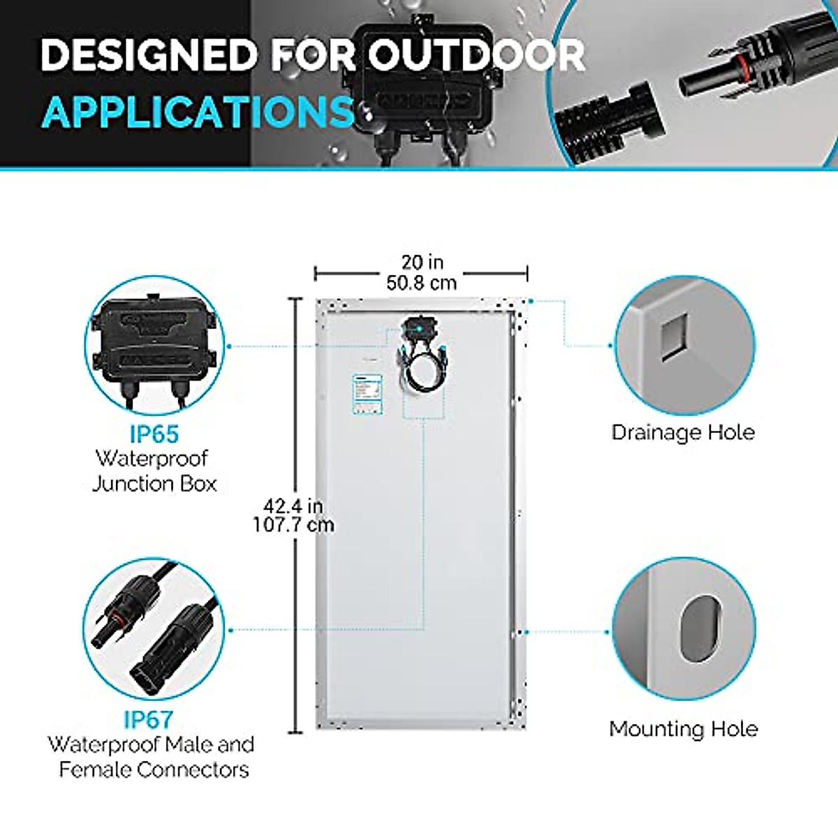 Renogy 100 Watts 12 Volts Monocrystalline Solar Starter Kit & Adjustable Solar Panel Tilt Mount Brackets