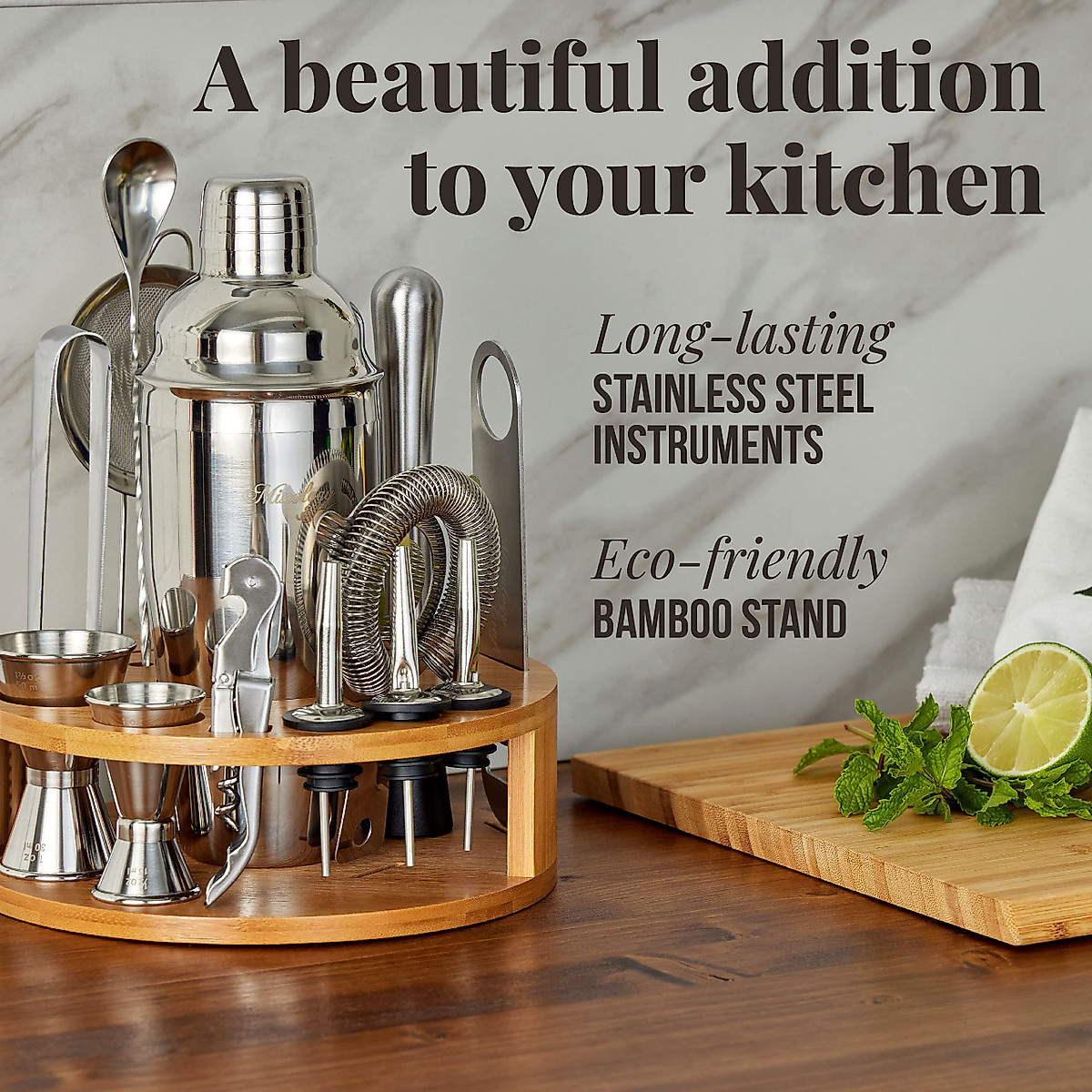 Mixology & Craft Bartender Kit - 15 Piece Set Including Cocktail Shaker and Bar Accessories, Perfect for Drink Mixing at Home, Plus Exclusive Recipe Cards