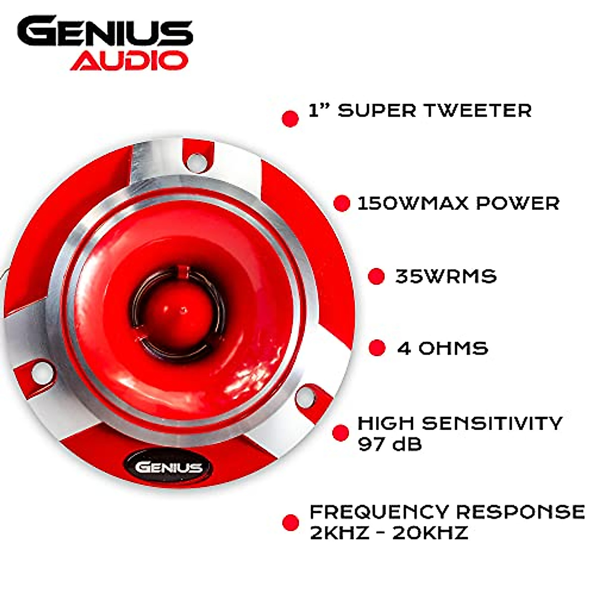 Genius Audio GPRO-T06 1", 35 Watts RMS - 150 Watts Max, Pro Audio Super Tweeter Speaker, Aluminum Diaphragm Car Audio Speaker, Ferrite Y25 Magnet, 4 Ohms (2 Speakers)