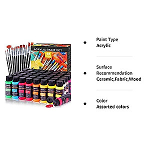Acrylic Paint Set, 48 Colors (2 oz/Bottle) with 12 Art Brushes, Art Supplies for Painting Canvas, Wood, Ceramic & Fabric, Rich Pigments Lasting Quality for Beginners, Students & Professional Artist