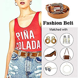 CLARA Women Vintage Western Waist Belt Double Buckle Belt PU Leather Waistband for Jeans Dress (Brown)