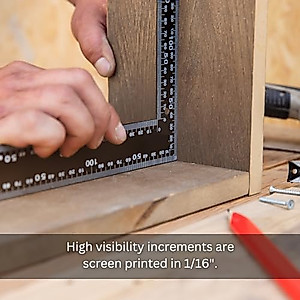 Kapro - 305 Carpenter and Framing Square - with 1/16” Increments - Features Conversion and Rafter Tables - Anodized Steel Blade - 8 X 12 Inch