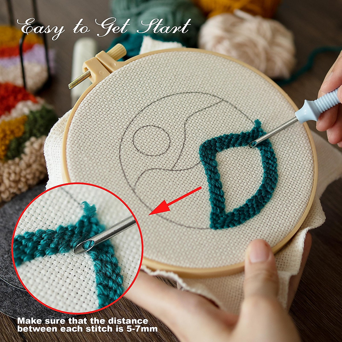 Temlum Punch Needle Coasters Kit, Punch Needle Embroidery Kit for Beginners and Adults Including Patterns, Tools, Yarns, Hoop, Instruction, Coaster Holder Coaster Art Craft Supplies (Landscape)