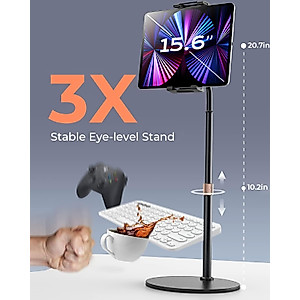 LISEN for iPad Stand for Desk Portable Monitor Stand Adjustable Tablet Stand, Thick Case Friendly iPad Pro Holder Fits(4.7"-15.6") iPad Pro 12.9/10.9/10.2 Air Mini 4 3 2 Fire Tab Nexus Kindle, Black