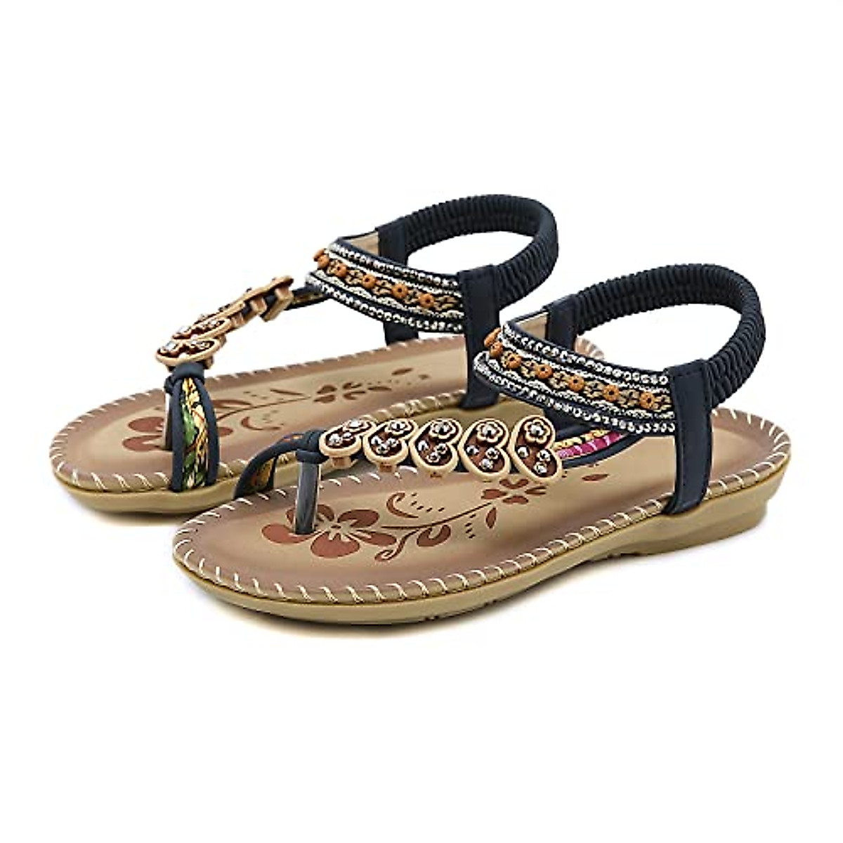 Summer Fashion Women Casual Open Toe Flat Love Rhinestone Comfortable Soft Bottom Size 11 Sandals Women Wide Width (Blue, 6.5)