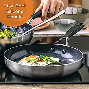 BK Intelligence Stainless Steel Induction 9.5" Nonstick Frying Pan Skillet, PFAS Free, Dishwasher Safe, Black