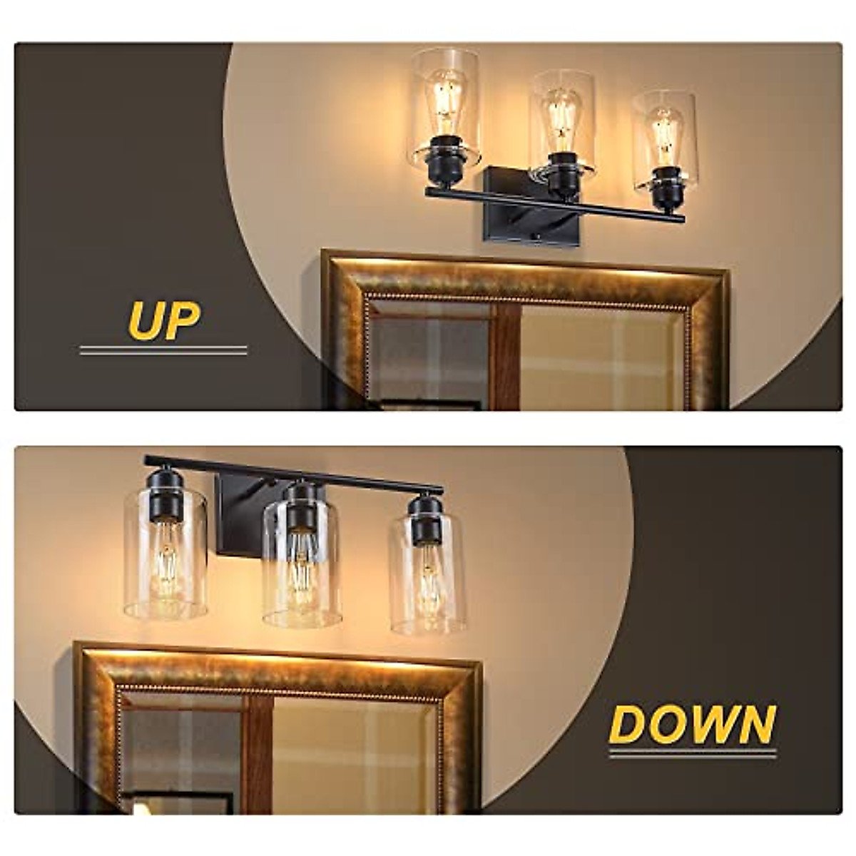 GZDEZCL Bathroom Vanity Light Fixtures, 3-Light Bathroom Wall Light Matte Black Bathroom Wall Lamp Modern Wall Sconce Lighting with Clear Glass Shade for Mirror Bedroom Powder Room Hallway(17.7 Inch)