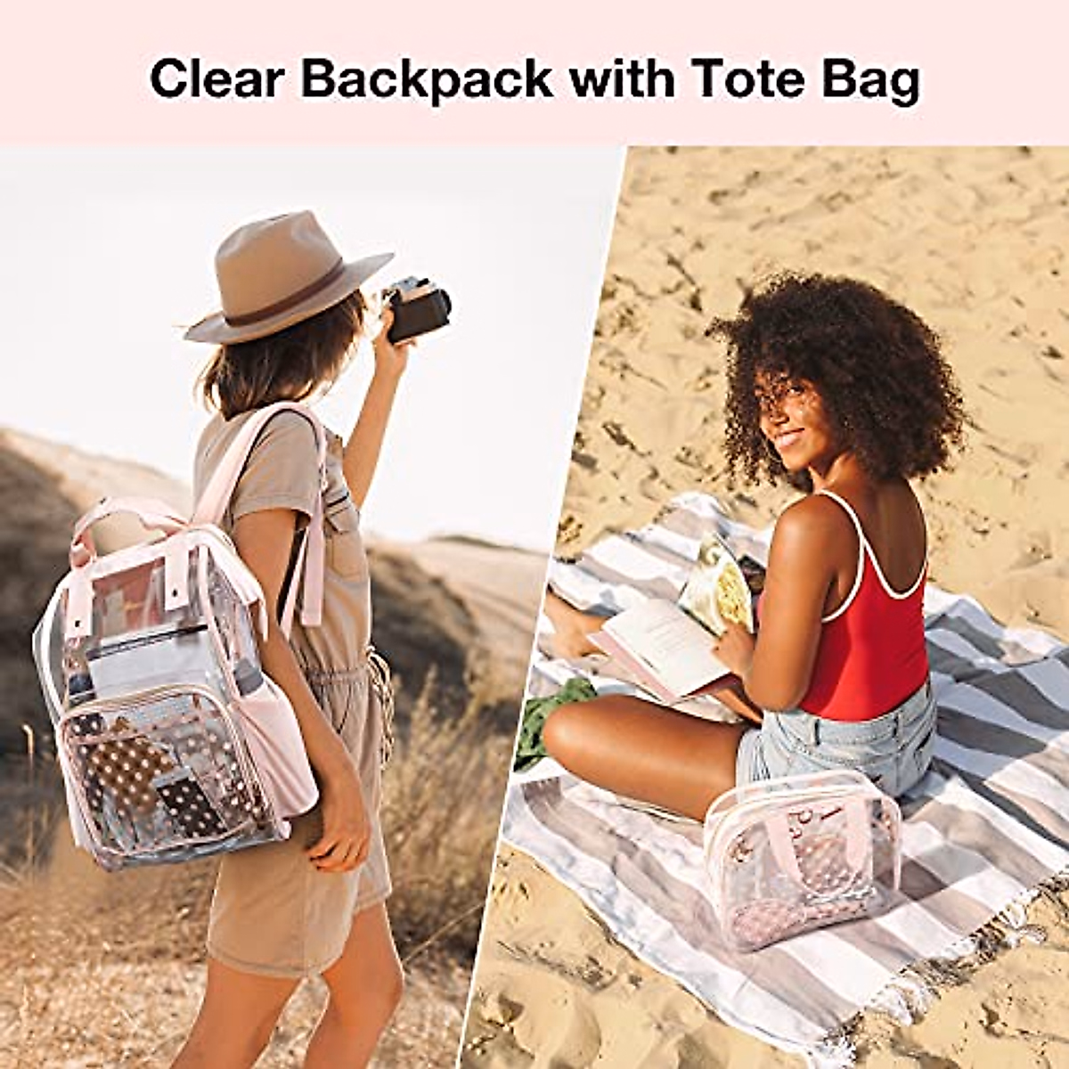 LIGHT FLIGHT Clear Backpack Heavy Duty Transparent Backpack Set See Through Bookbags Durable Backpacks for College, Security, Pink