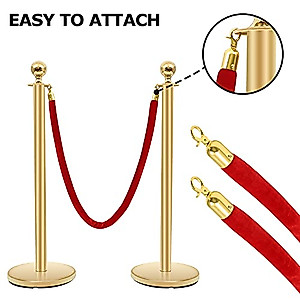 Stanchions Crowd Control Barriers Golden Stanchion with 4.8 Foot Red Velvet Rope Line Dividers for Party, Museums, Wedding 2PCS