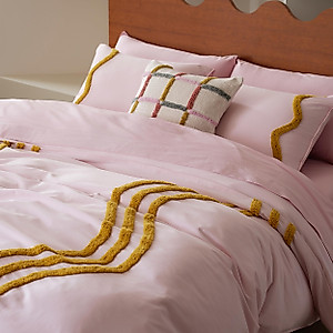 Double Stitch by Bedsure Cotton Tufted Duvet Cover Set - Boho Duvet Cover Queen, 300 TC Modern Duvet Cover Set Queen, Luxury Bedding Set, Hand Crafted in India, 1 Duvet Cover, 2 Shams, Blush Pink