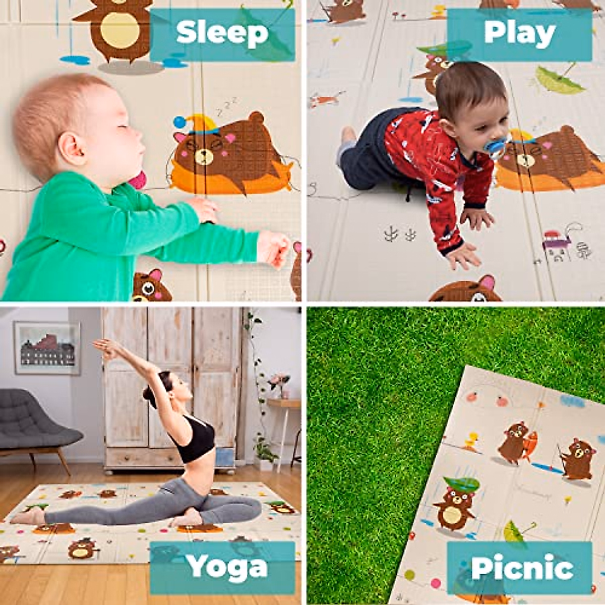 MARBS Baby Play Mat for Infants 77"x70" - Foldable Playmat for Babies and Toddlers, Easy to Clean Foam Play Mat for Baby, Thick Baby Floor Mat for Crawling, Folding Baby Mat for Floor, Kids Play Mat