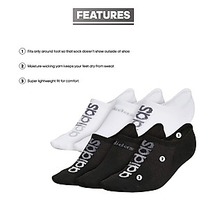 adidas Women's Superlite Linear Super No Show Socks (6-Pair), Black/Grey/White, Medium