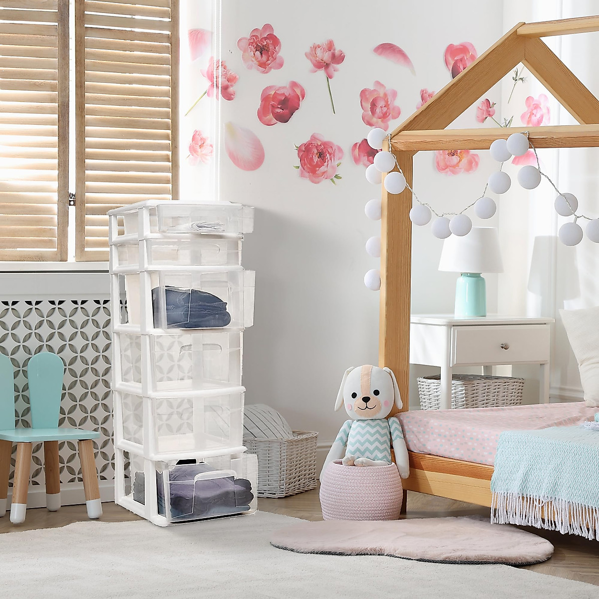 Homz Plastic 6 Clear Drawer Medium Home Organization Storage Container Tower with 4 Large Drawers and 2 Small Drawers, White Frame (2 Pack)