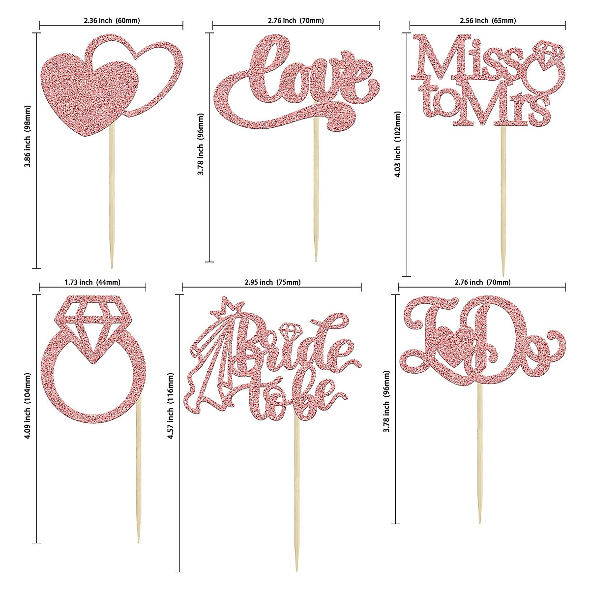 Gyufise 24Pcs Bride to Be Cupcake Toppers Rose Gold Glitter I Do Love Heart Ring Miss To Mrs Cupcake Picks Bridal Shower Cake Decorations for Wedding Engagement Bachelorette Party Supplies