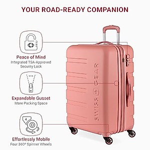 SwissGear 7366 Hardside Expandable Luggage with Spinner Wheels, Coral Almond, Checked-Medium 23-Inch
