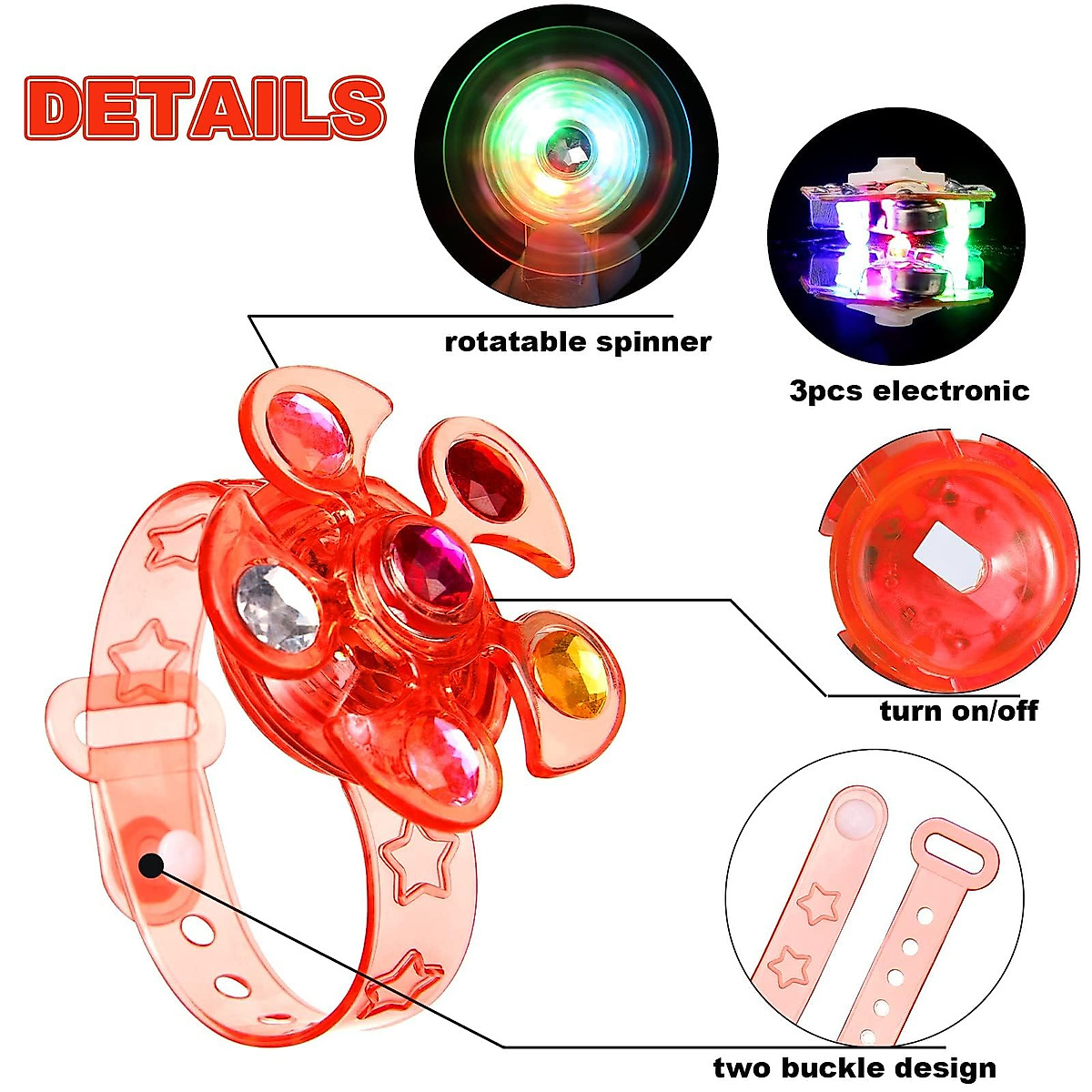 24 Pack LED Light Up Fidget Spinner Bracelets Party Favors for Kids 4-8 8-12, Glow in The Dark Party Supplies, Birthday Gifts, Treasure Box Toys for Classroom, Goodie Bags Stuffers