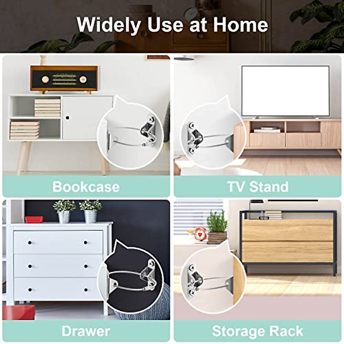 10 Pcs Furniture Anchors, Baby Proofing, Anti-Tip Metal Baby Furniture Straps, Baby Safety Wall Anchor, for Cabinet, Wardrobe, Drawers, Dresser, Bookshelf(400lbs Tension) (Silver)