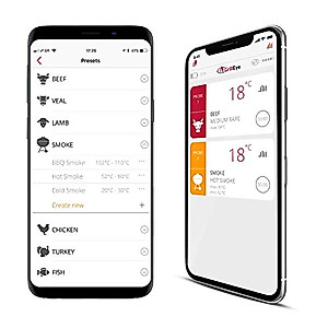 GrillEye GE0003 Pro Plus Grilling & Smoking Thermometer with Hybrid-Wireless Technology & Cloud Monitoring, Red Black