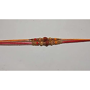 Rakhi for Brother Rakhi Set of 2 SINGLE RUDRAKSH WITH RINGS AND GOLDEN BEED Thread Bracelet for Bhai Bhaiya- Indian Rakhi Raksha Bandhan Festival gift for your loving Brother/Sibling , Family Member