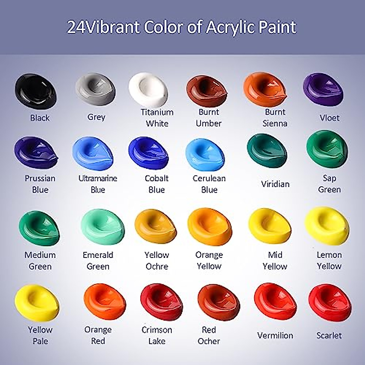 Acrylic Paint, 24 Colors Acrylic Paint Set, 2oz/60ml Water-Based Acrylic Paint, Waterproof Permanent Acrylic Art Supplies for Kids, Beginners, and Adults Painting on Wall, Wood, Rock (24 Colors)