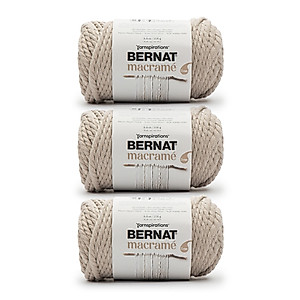Bernat Macrame Taupe Yarn - 3 Pack of 250g/8.8oz - Cotton - #6 Super Bulky - Knitting, Crocheting & Crafts