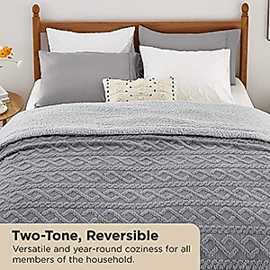 Bedsure Sherpa Queen Size Blanket for Bed - Fuzzy Soft Cozy Blanket Queen Size, Fleece Thick Warm Blanket for Winter, Grey, 90x90 Inches