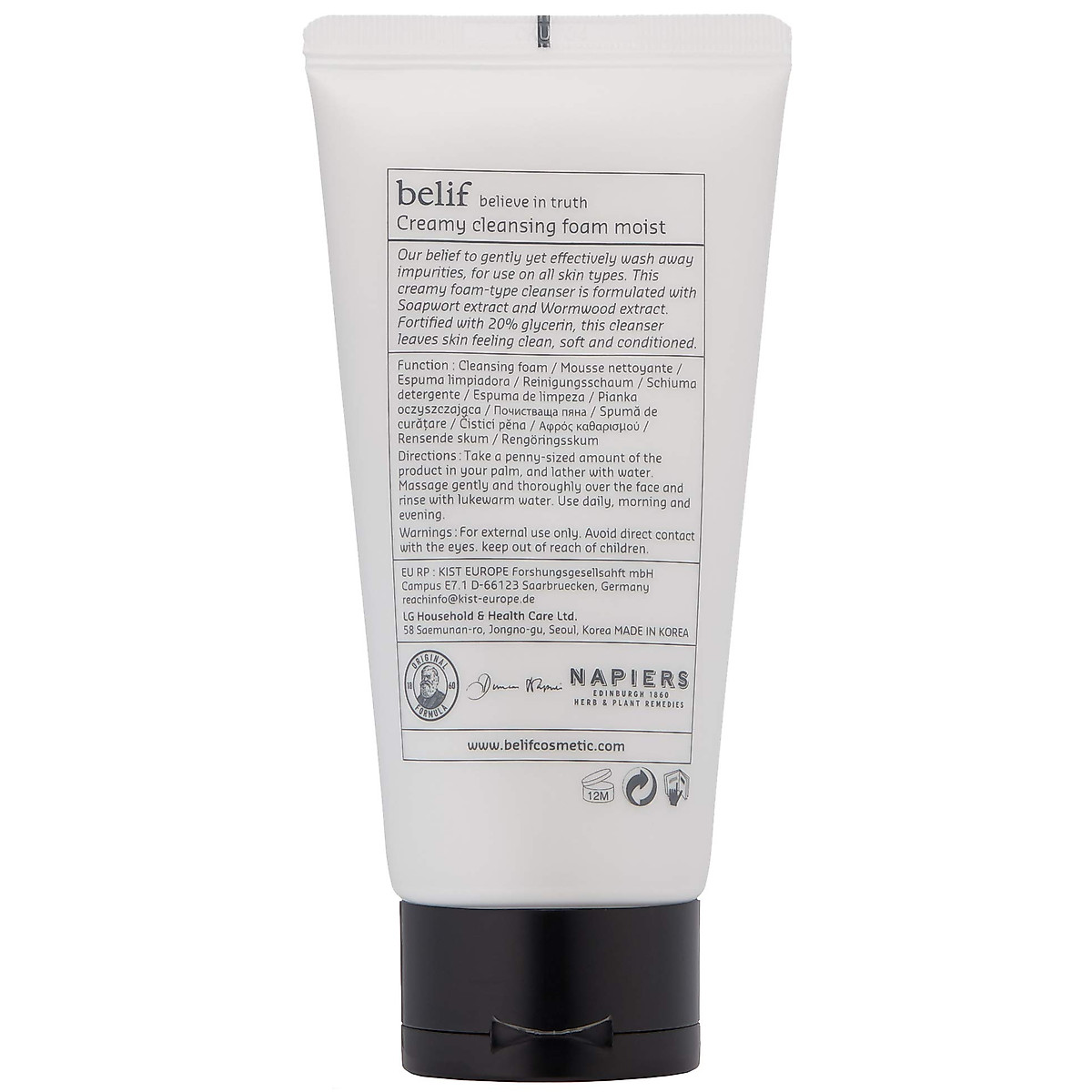 belif Creamy Cleansing Foam | Vitamin C Packed Face Cleanser for Combination Skin | Wormwood & Soapberry | Detoxifies, Cleanses and Softens Facial Skin for Sensitive Skin | Makeup Remover | 5.4 Fl Oz