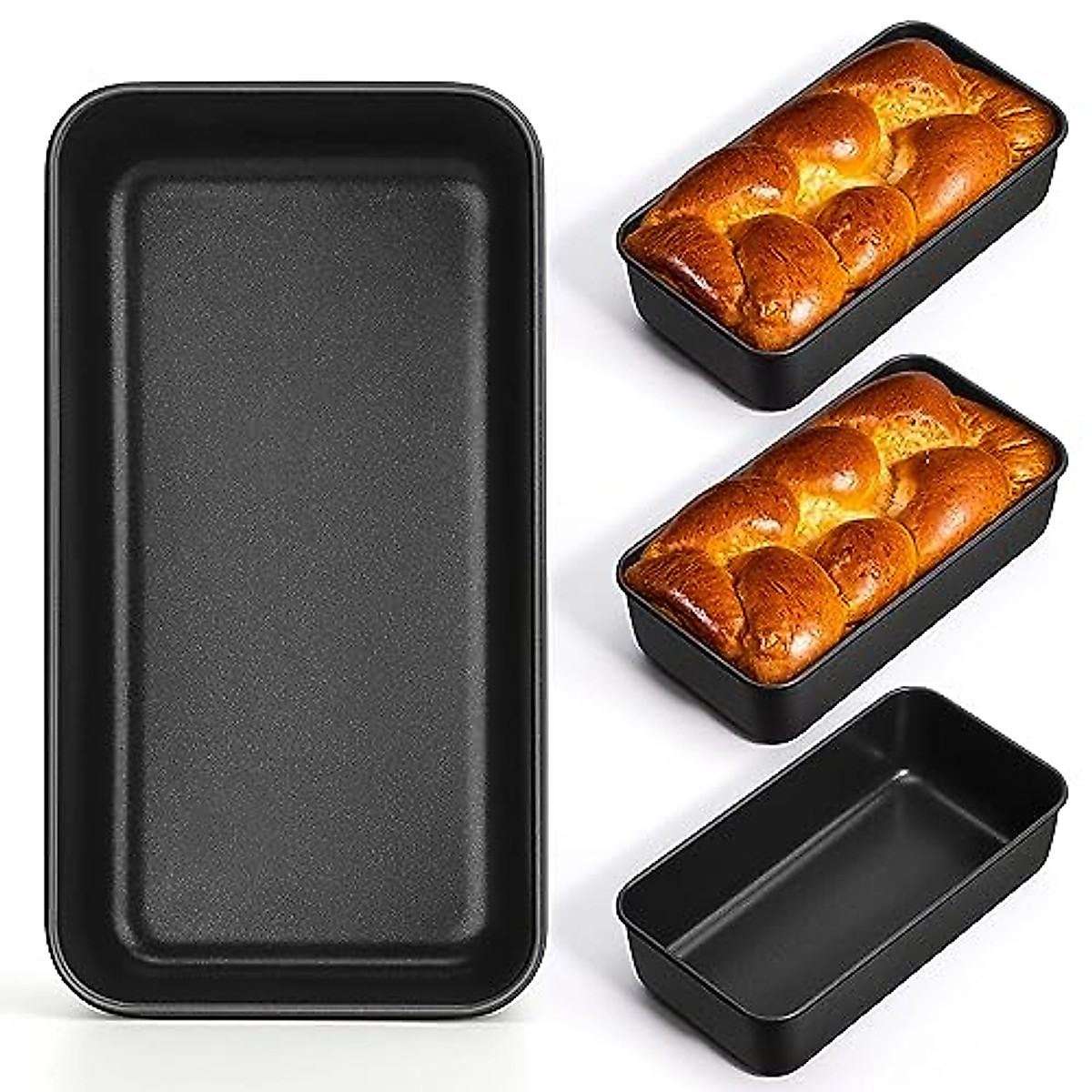 Herogo Non-Stick Loaf Pan Set of 4, Stainless Steel Rectangle Bread Loaf Pans for Baking Bread Meatloaf Brownie Lasagna, 9 x 5 Inch Black Meatloaf Baking Pan for Homemade Bread, Oven Safe