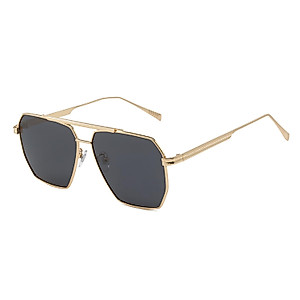 BUTABY Retro Sunglasses for Women Men Vintage Oversized Square Sun Glasses Classic Polarized Shades Large Metal Frame UV400 Gold Grey