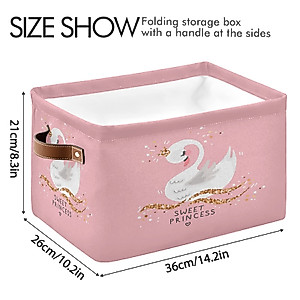 Sweet Princess Swan Toy Basket,Collapsible Storage Bin Basket with Handles Laundry Baskets,Shelf Basket Nursery Storage for Bedroom Playroom,Set 2