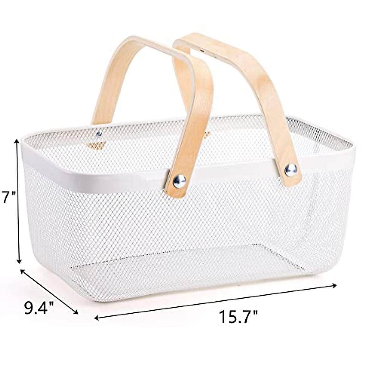 ZEAYEA Mesh Storage Basket with Handle, Garden Harvest Basket, Mesh Fruit Basket Bin for Gathering Vegetables, Multi-Functional Metal Wire Basket for Kitchen Garden Picnic Cabinet, White