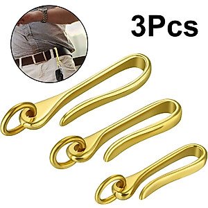 Hotop 3 Pcs Belt Clip Key Rings Hook Keychain Solid Brass U Hook Key Chain Belt Wallet Clip Holder Gold Loop for Men Women