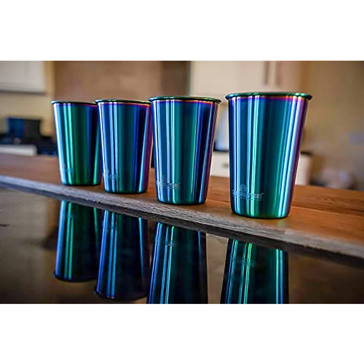 Stainless Steel Cups 16 oz Pint Tumbler (4 Pack) - Premium Metal Drinking Glasses | Stackable Durable Cup (16 oz Rainbow)