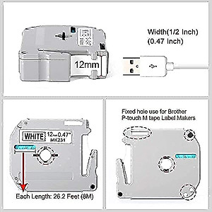 Labelife Compatible Label Tape Replace for Brother P Touch M-K231 M Tape White 12mm 1/2 0.47 M231 MK231 M-231 Bundle with M Tapes Colorful for Brother PTouch PT-M95 PT-70 PT-65 PT-45, Total 10 Pack