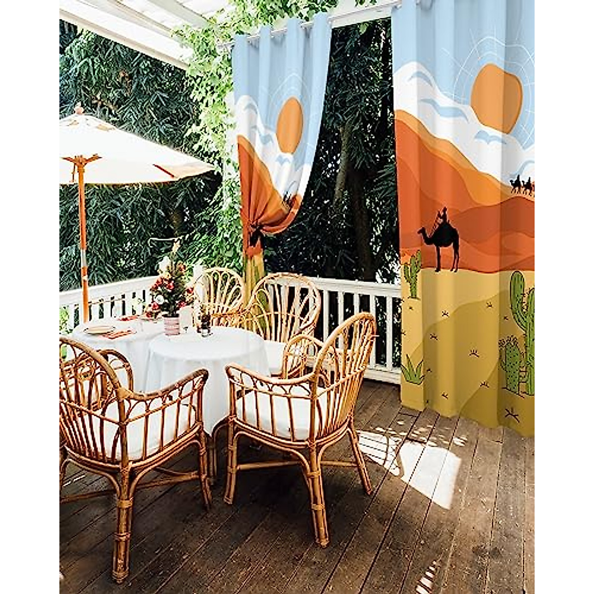 Outdoor Curtains for Patio 2 Panels Set Cartoon Cactus and Camel under the Clouds Blue Waterproof Privacy Outside Curtain Sun Blocking Grommet Drapes for Porch Gazebo Pergolas Balcony 52x108 Inch
