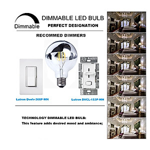 4-Pack 4 Watt Half Chrome Light Bulbs Dimmable G25(G80), E26 Natural White 4000K 40W Equivalent 360lm Edison LED and Christmas Decorative Bulbs with Silver Mirror for Indoor Living Room, AC 120V