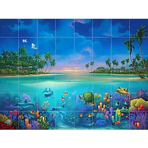 Ceramic Backsplash Tile Mural Dolphin Whale Underwater Ocean Fish Kitchen/Bathroom/Shower - below Paradise - David Miller
