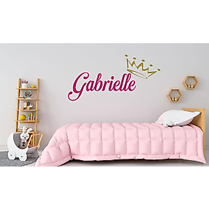 Personalized Name Vinyl Wall Decal with Princess Crown - Customized Name with Tiara Home - Decor for Young Girl's Bedroom, Nursery, or Playroom - Removable Sticker