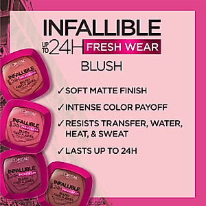L'Oreal Paris Infallible Up to 24H Fresh Wear Soft Matte Blush, Blendable, Long-Lasting and Waterproof Cheek Make Up, Confident Pink 10, 0.31 Oz