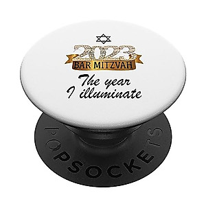 2023 Bar Mitzvah Quote Festive White Yellow Decor PopSockets Standard PopGrip