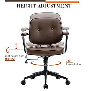 DUOMAY Retro PU Leather Office Computer Desk Chair with Armrest, Modern Mid Back Swivel Task Chair Rolling Adjustable Office Guest Chair for Home Office, Brown