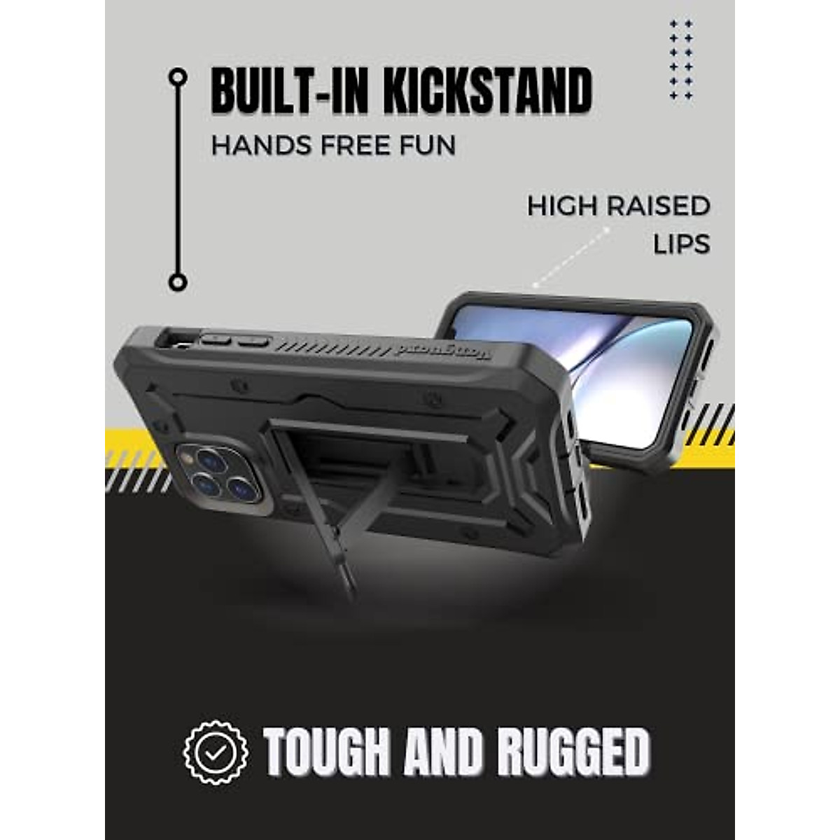 CaseBorne V Compatible with iPhone 14 Pro Max Case - Military Grade Full-Body Rugged with Kickstand and Built-in Screen Protector - Black