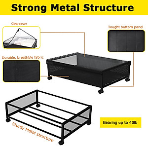 NADAMOO Under Bed Storage with Wheels and Clear Cover, Rolling Underbed Storage Containers, Metal Frame Under the Bed Organizer Bins for Bedroom Clothes Shoes Blankets Toys Books, Pack of 2
