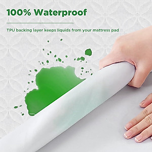 100% Waterproof Mattress Protector Queen, Bamboo Mattress Pad Cover Ultra Soft 3D Air Fabric Cooling Breathable Noiseless Deep Pocket(8-18 INCH)
